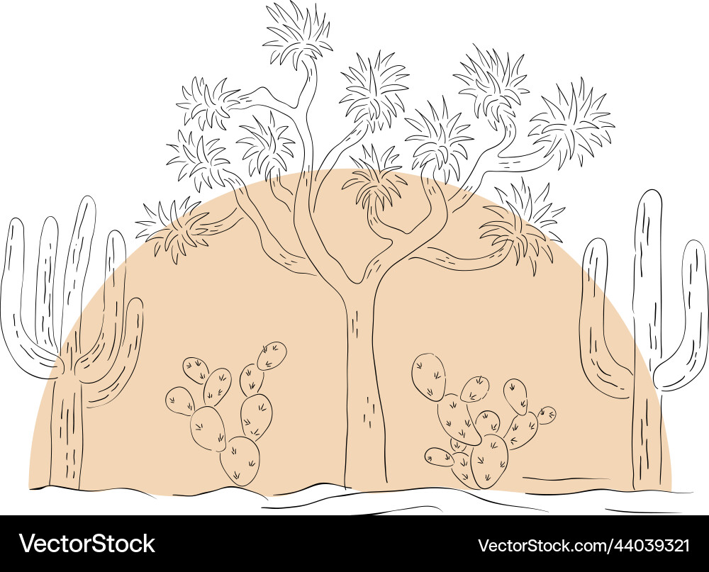 Desert hand drawn line art Royalty Free Vector Image