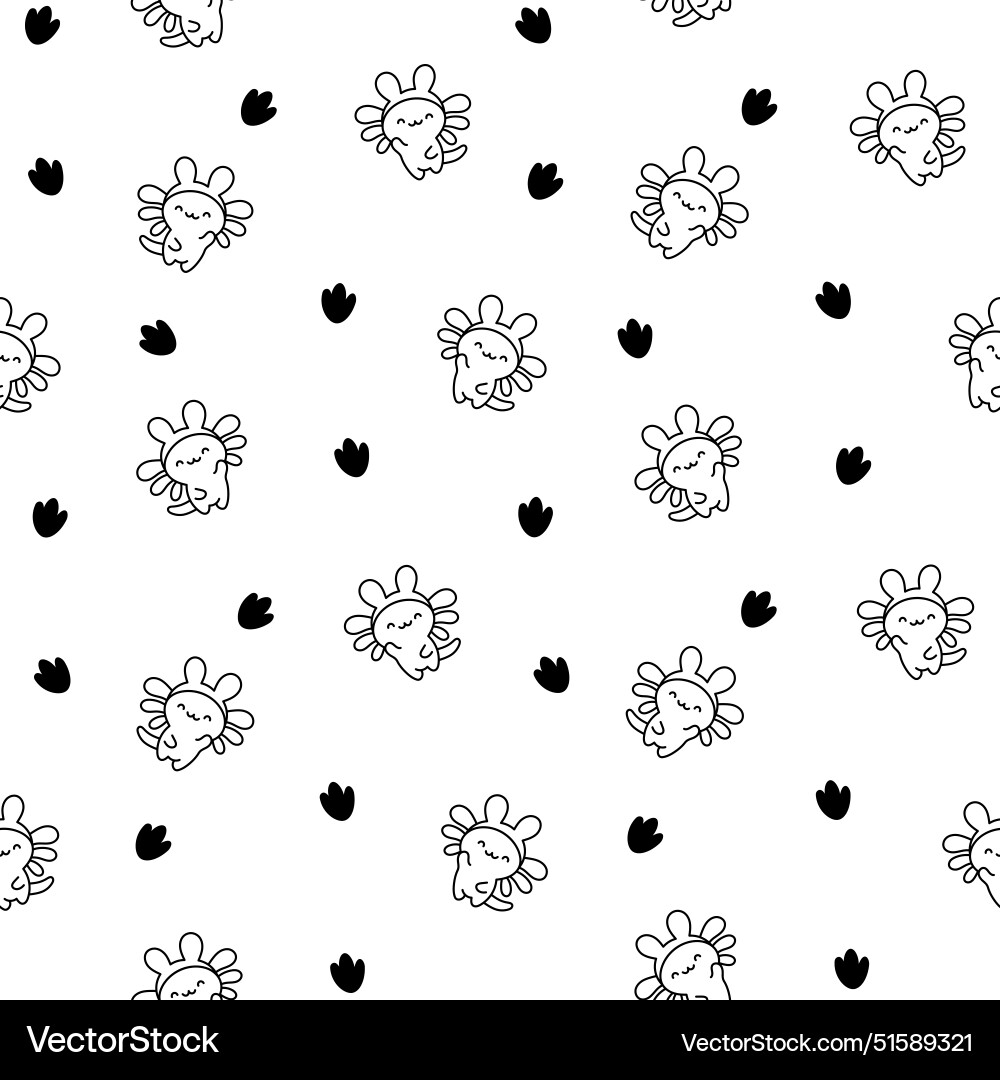 Little axolotl seamless pattern coloring page Vector Image