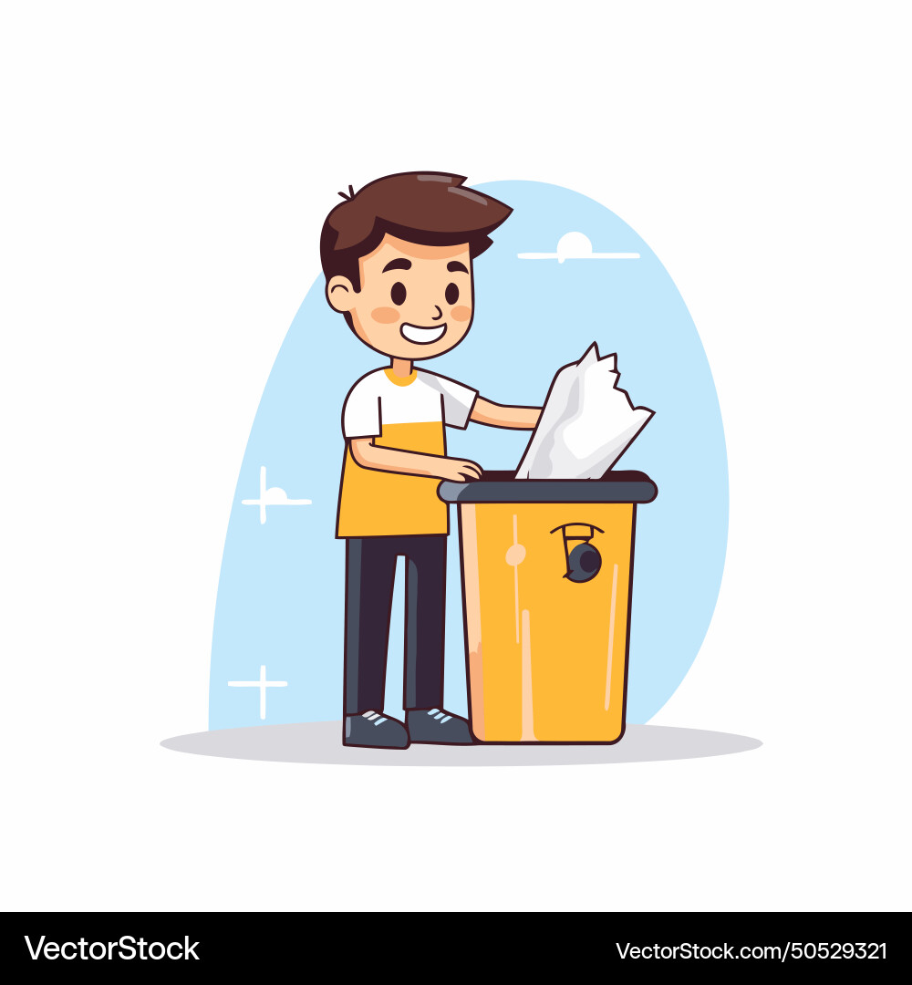 Man throwing paper in the trash cartoon style Vector Image
