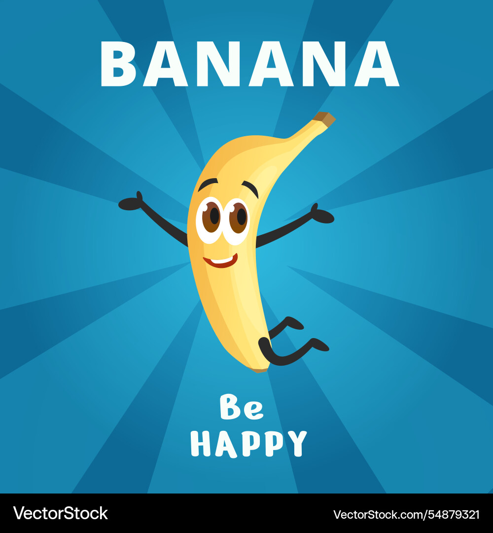 Positive banana poster jumping funny Royalty Free Vector