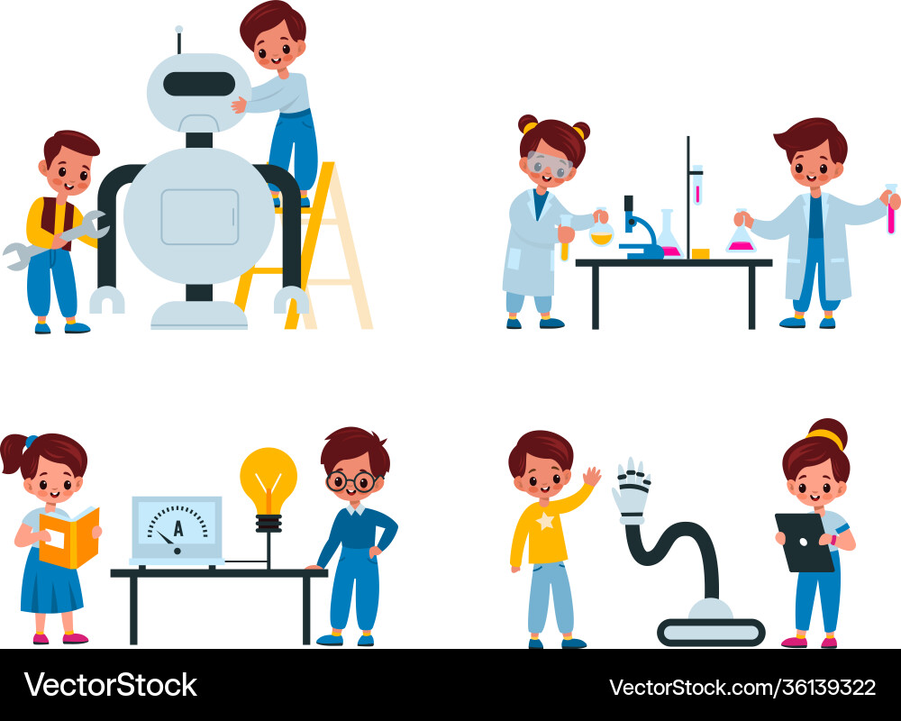 Children laboratory young scientists conduct Vector Image