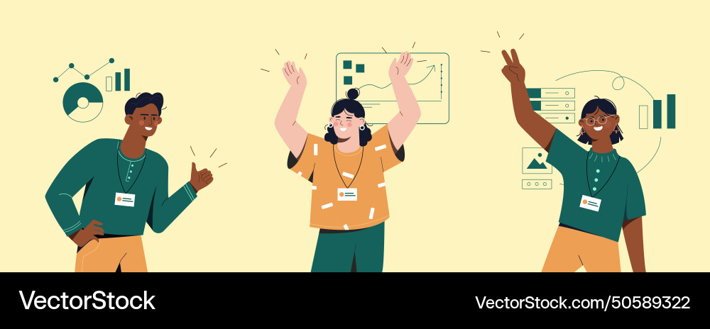 Happy employees work at common project Royalty Free Vector