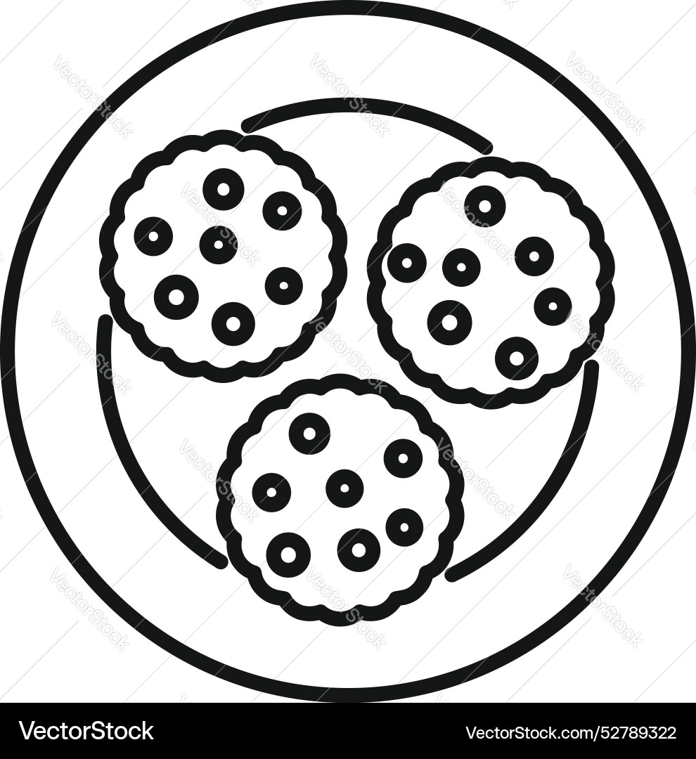 Line art icon of three chocolate chip cookies Vector Image