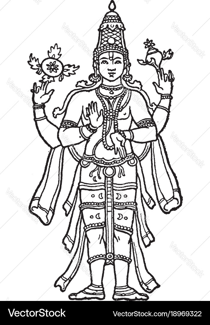 Lord Vishnu - Ancient Line Drawing Royalty Free Vector Image
