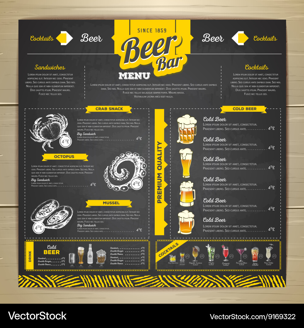 Vintage chalk drawing beer menu design Royalty Free Vector