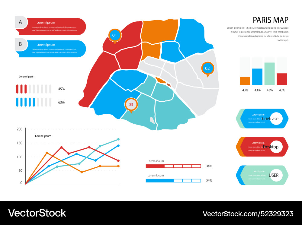 Flat paris map infographics template Royalty Free Vector