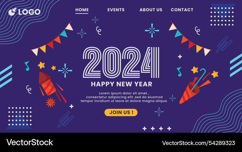 Landing page template for new year 2024 Royalty Free Vector