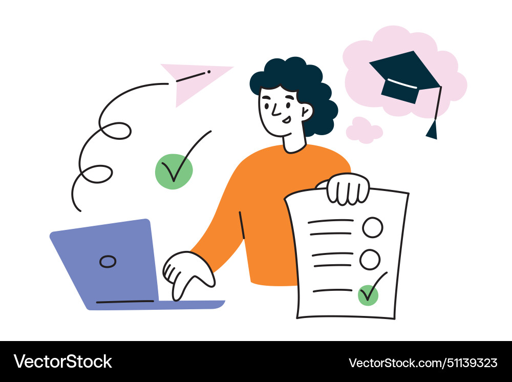 Student passing online test apply to college Vector Image