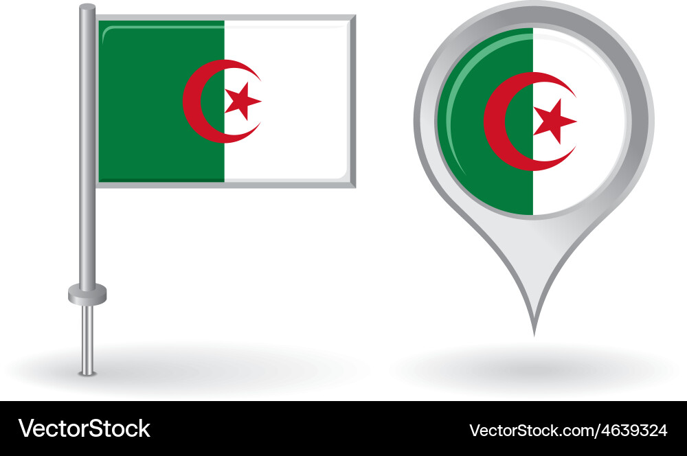 Algerian pin icon and map pointer flag Royalty Free Vector