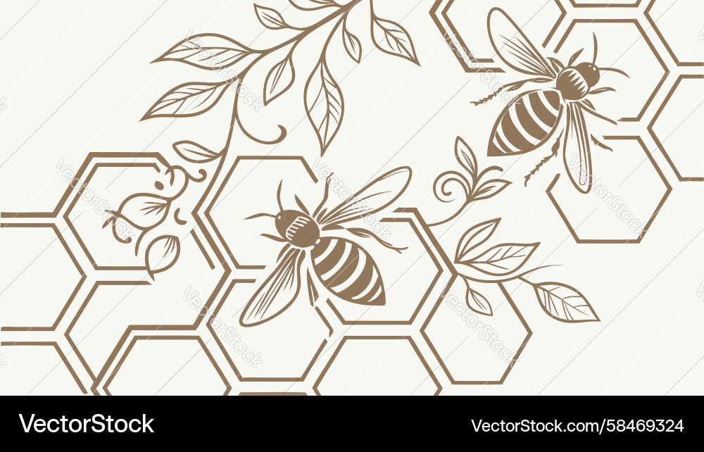Bee & Honeycomb Natural Border Royalty Free Vector Image
