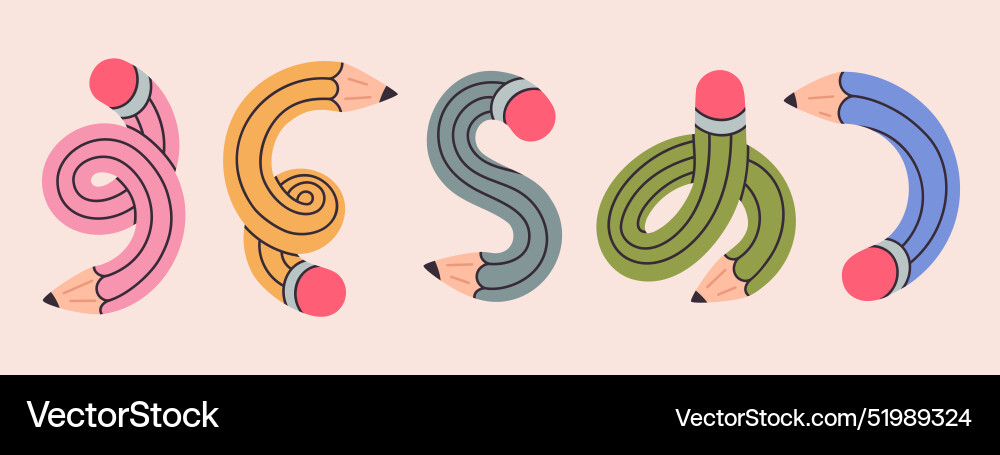 Curved funny pencils twisted intertwined yellow Vector Image