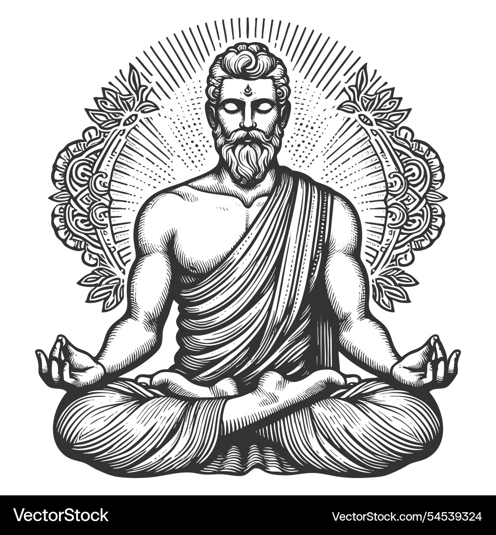 Enlightened sage meditating lotus position Vector Image