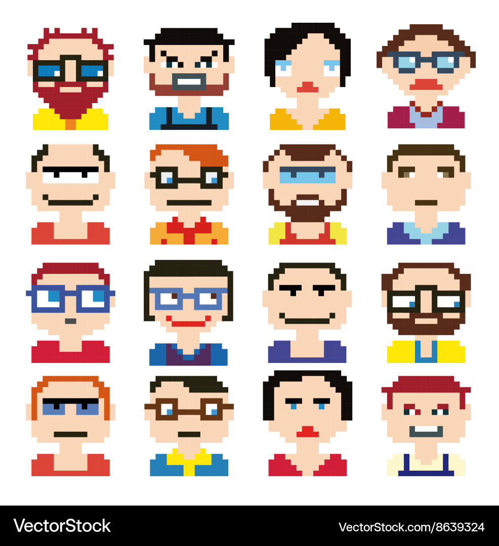Pixel Art Faces - Character Set Royalty Free Vector Image