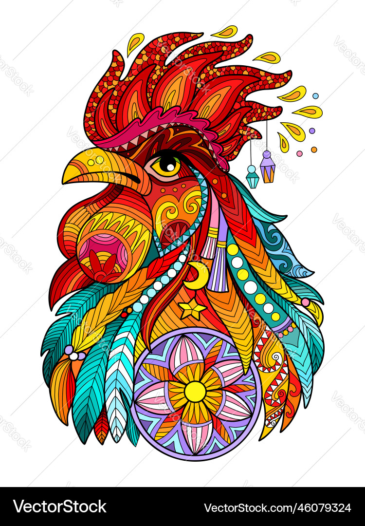 Tangle abstract rooster colorful isolated Vector Image