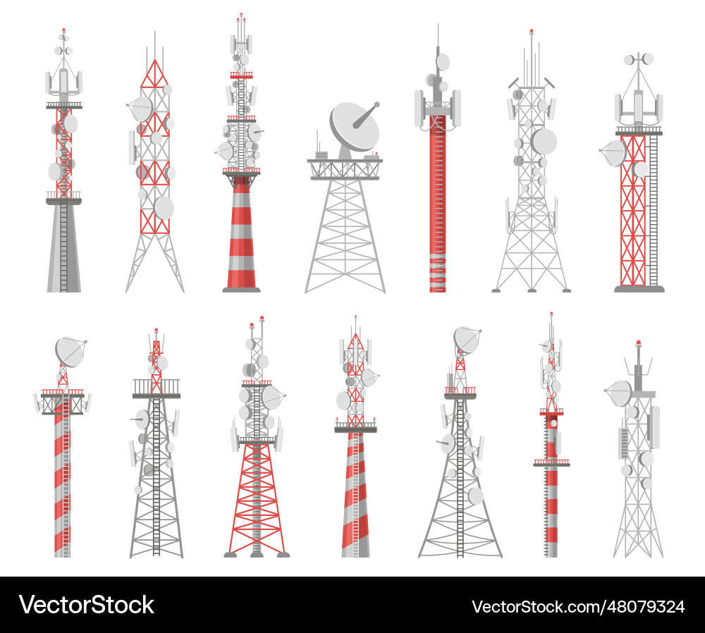 Wireless towers telecommunication network tower Vector Image