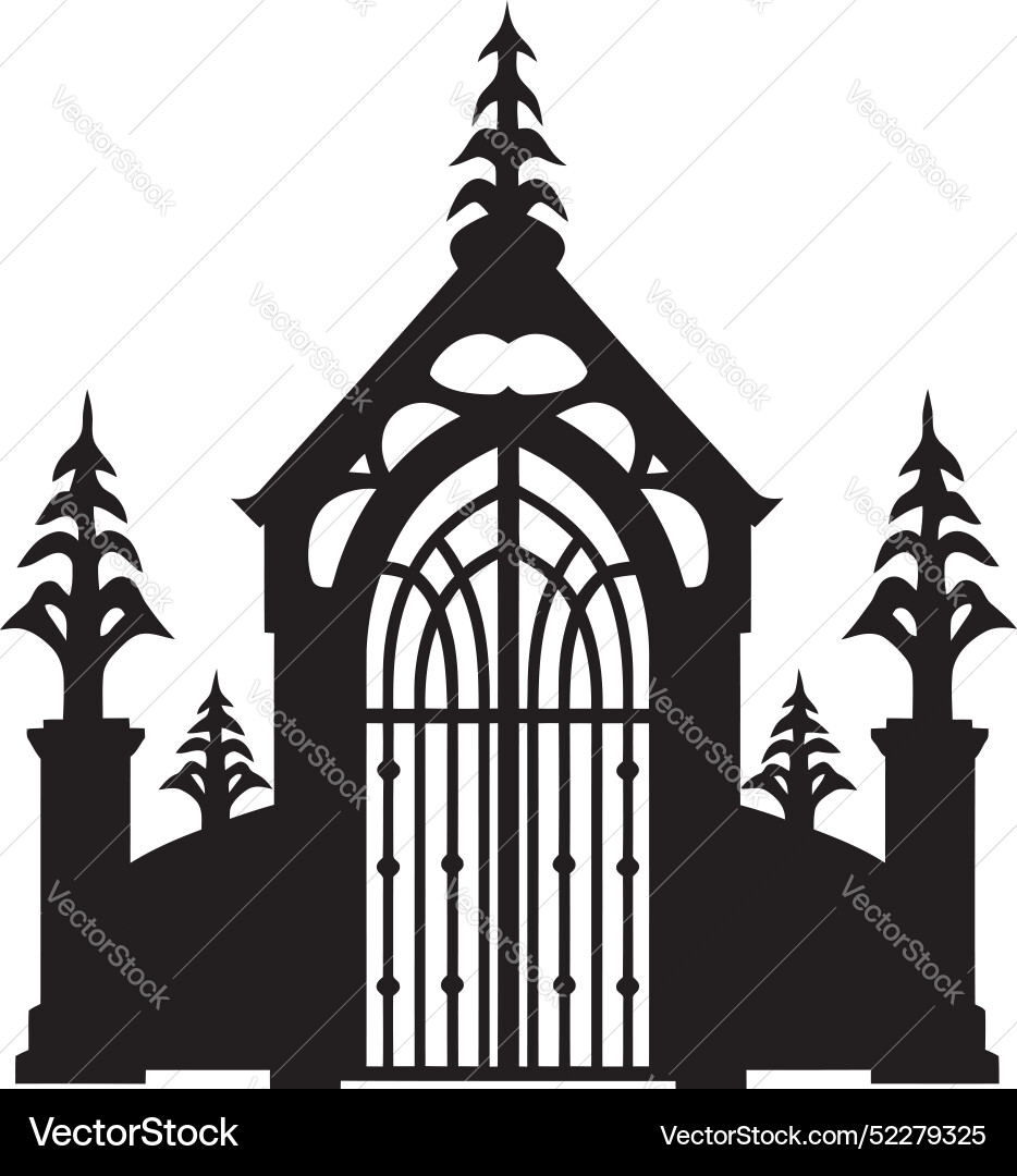 Iconic portals church gates enhanced by scrolls Vector Image