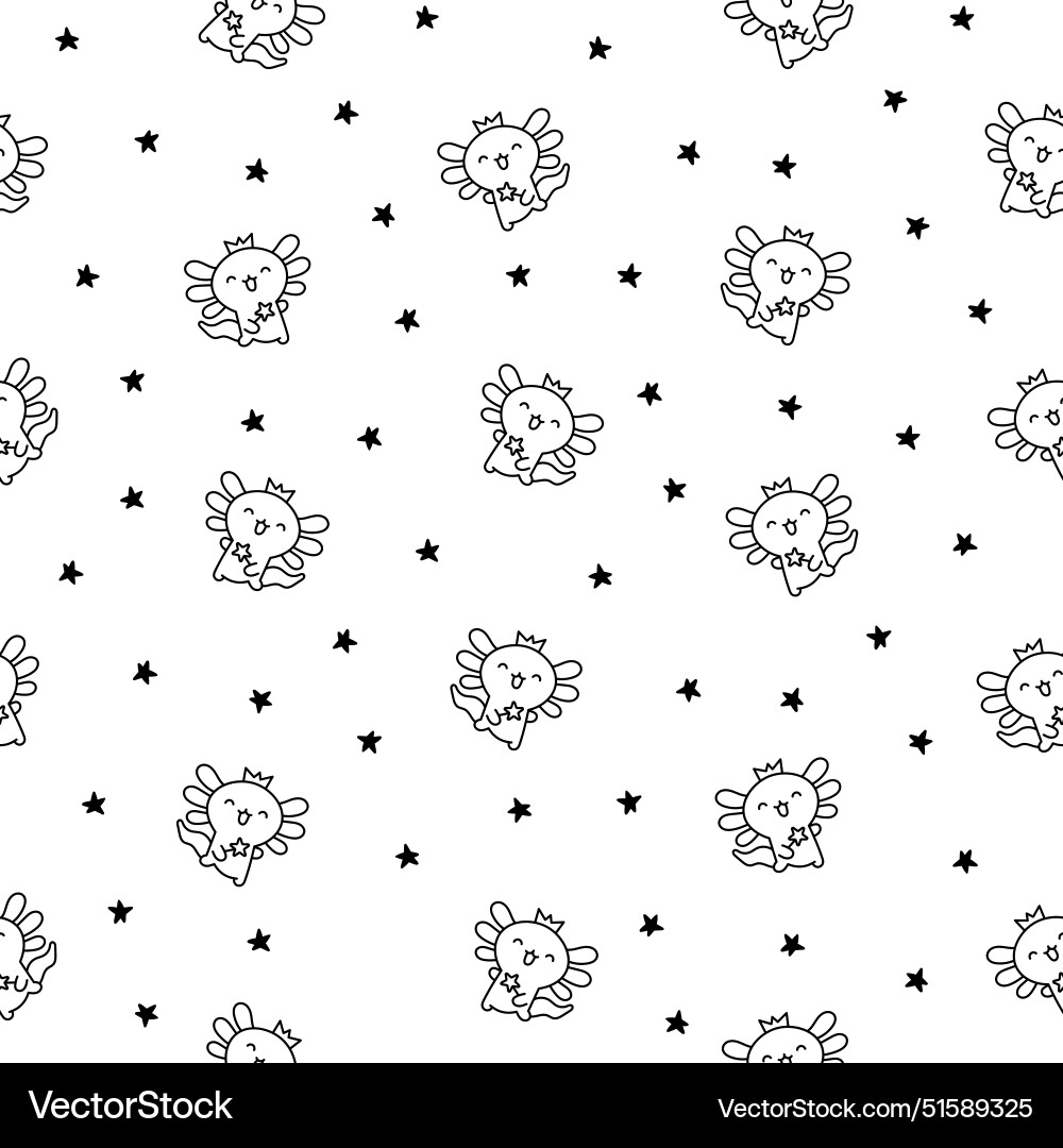 Little axolotl seamless pattern coloring page Vector Image