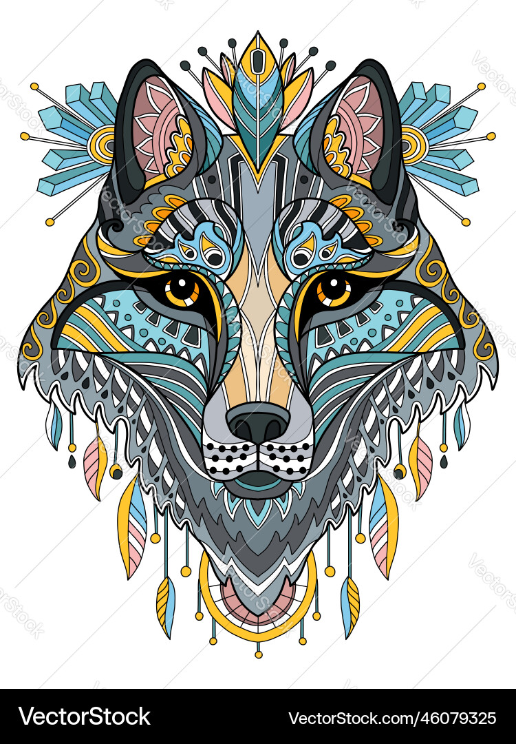 Tangle abstract wolf head colorful isolated Vector Image Tangle abstract wolf head colorful isolated Vector Image