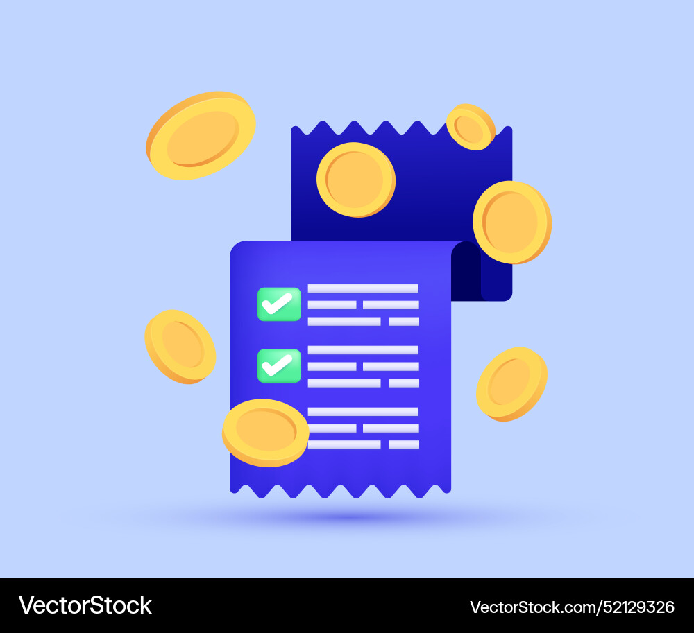 3d realistic icon paper bill coin transaction Vector Image