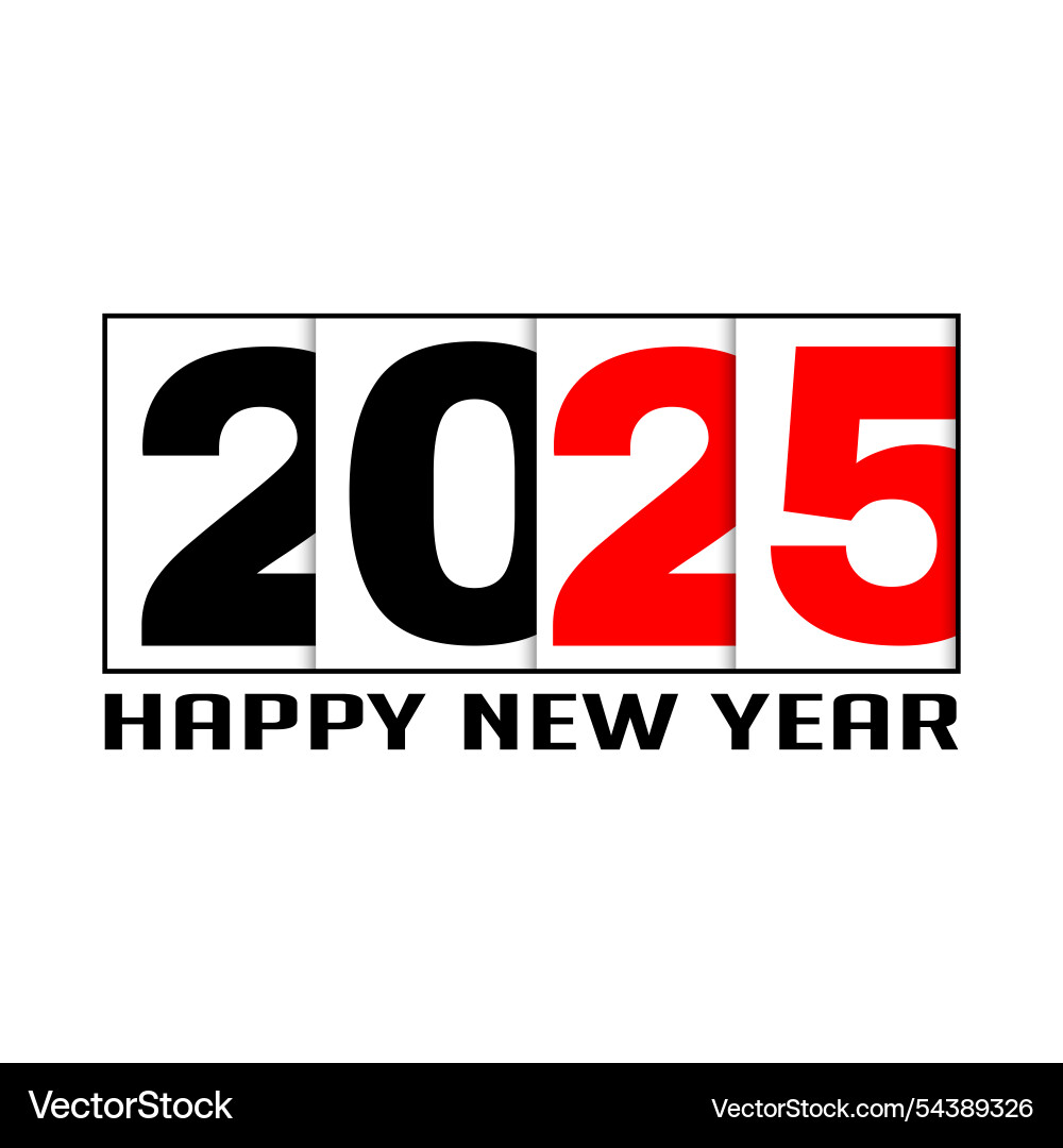 Bold black and red 2025 happy new year typography Vector Image