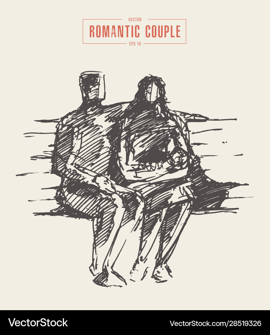 Couple lovers bench hugging drawn sketch Vector Image
