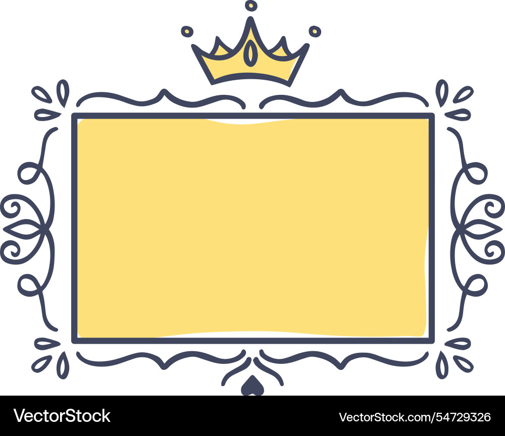 Elegant yellow rectangular frame with crown Vector Image