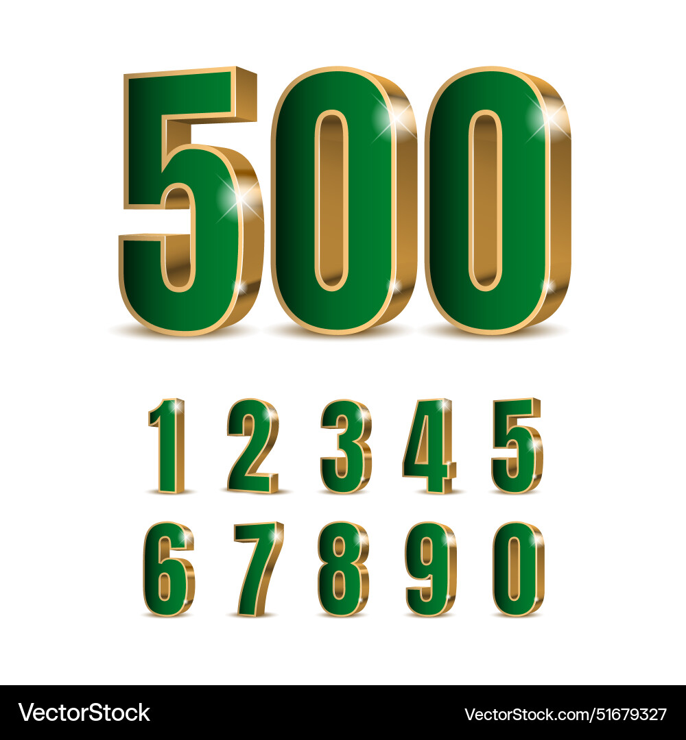 3d green numbers with golden outline Royalty Free Vector
