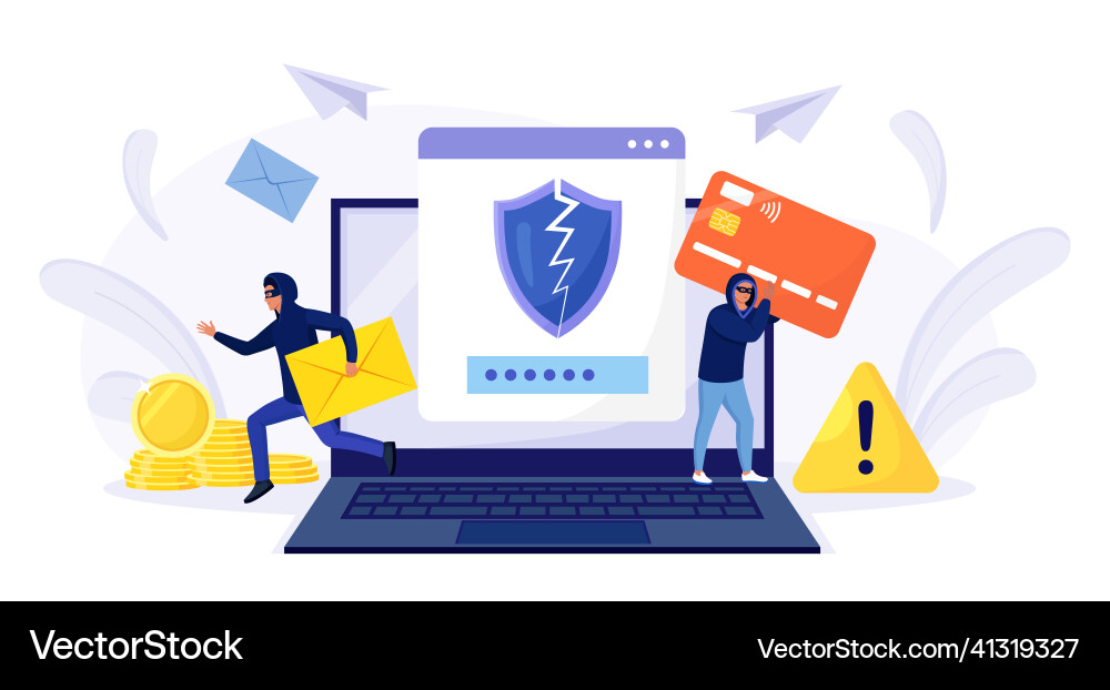 Cyber-Kriminelle hacken und stehlen E-Mail Vektorbild