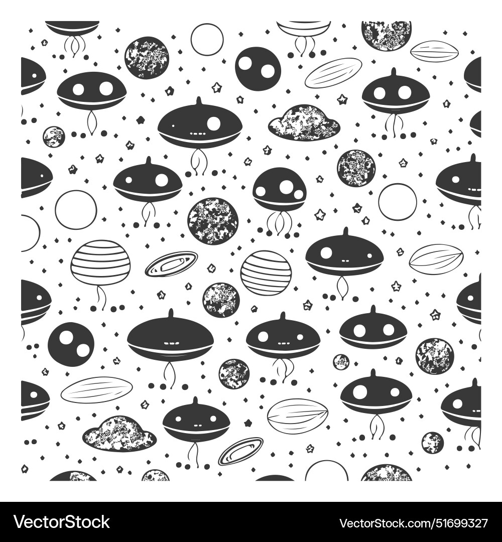 Doodle alien ufo space grey Royalty Free Vector Image