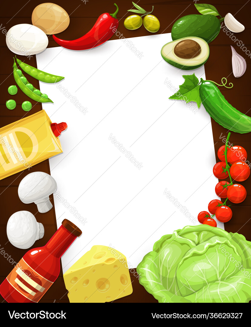 Kitchen recipe note cooking page in food frame Vector Image
