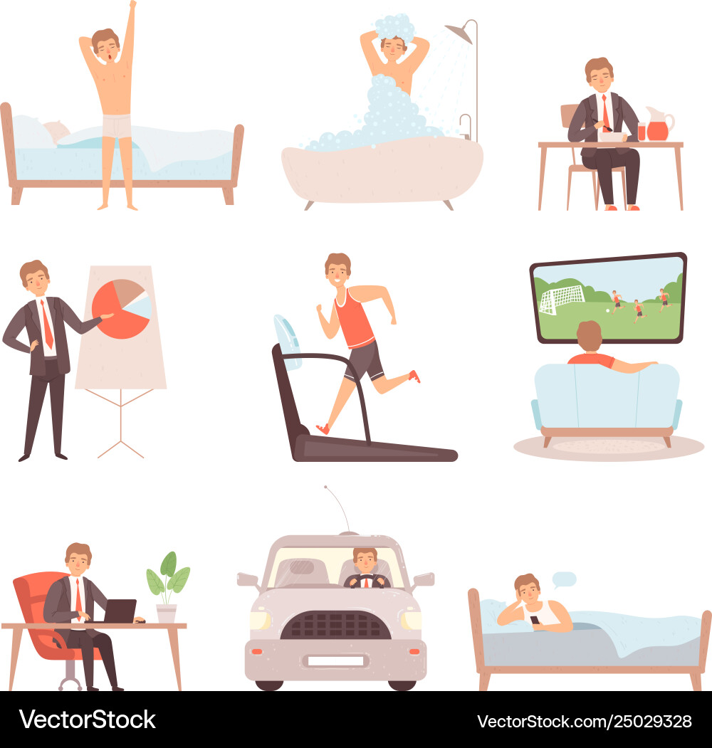 Active man daily routine lifestyle everyday Vector Image