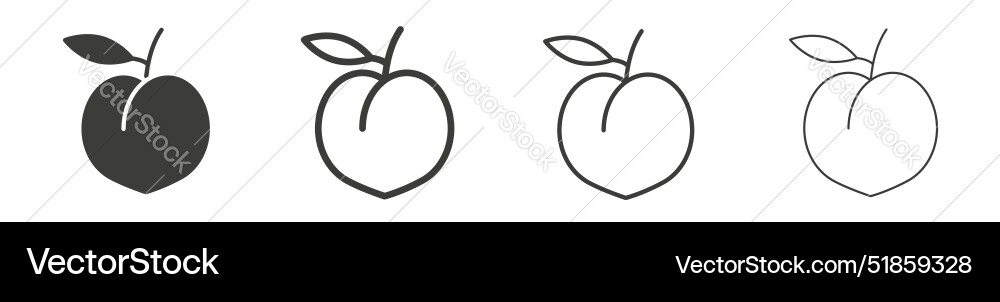 Peach icon set apricot fruit butt sign Royalty Free Vector