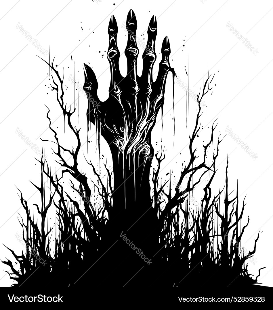 Rotting reach logo with zombie hands eerie Vector Image