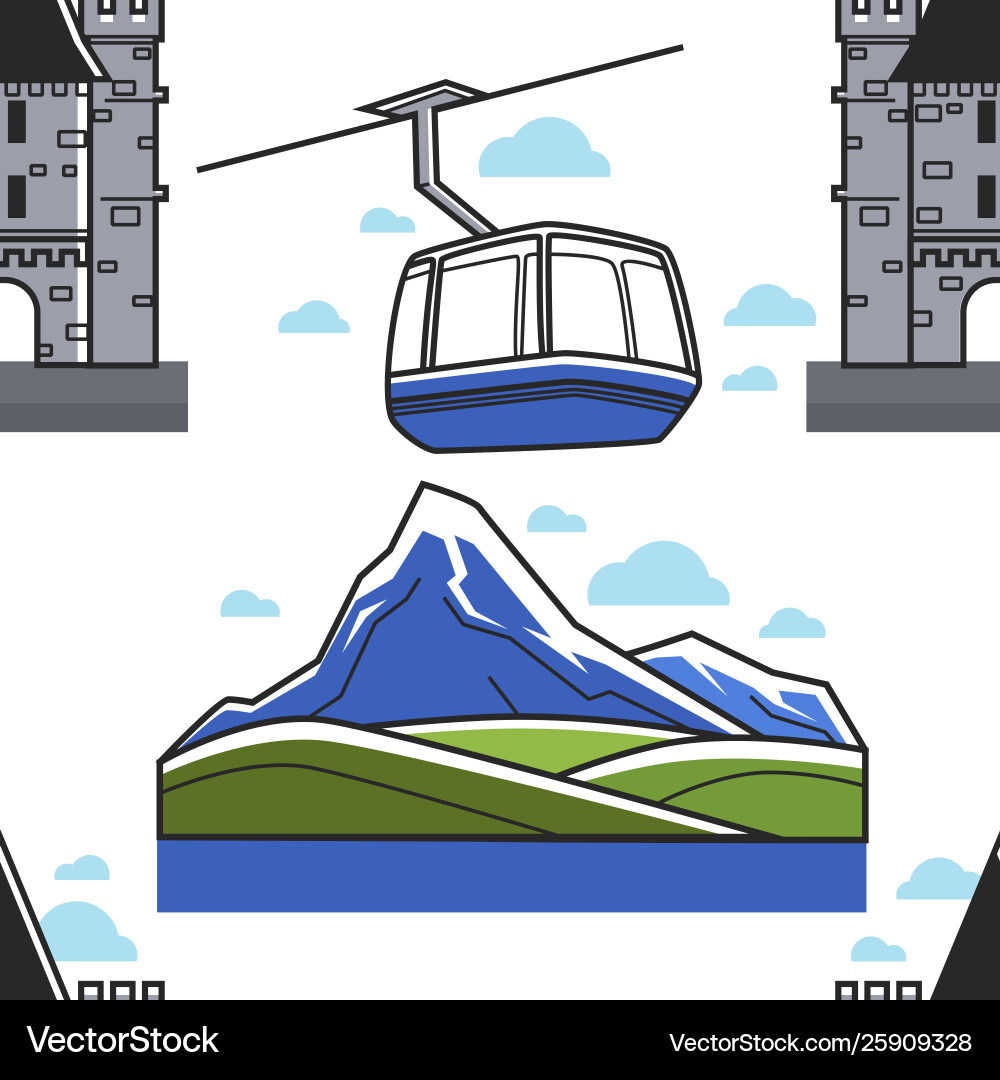 Swiss landscape castle and funicular seamless Vector Image