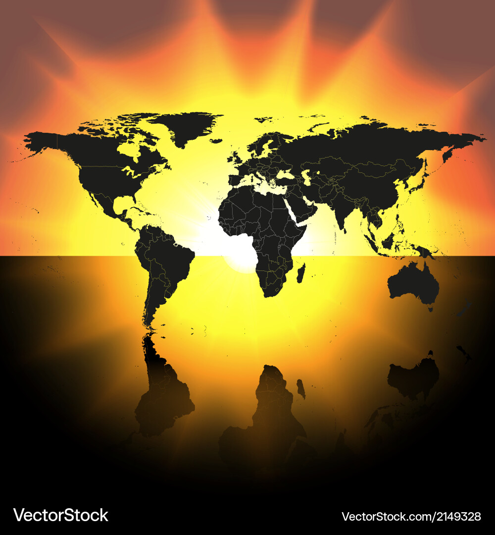 World map on the sunset background Royalty Free Vector Image