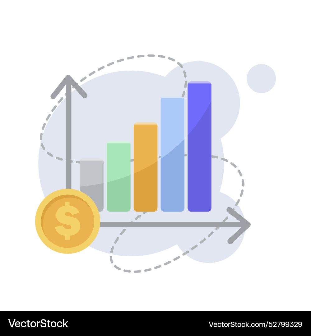 Bar chart with growth arrows and dollar coin Vector Image