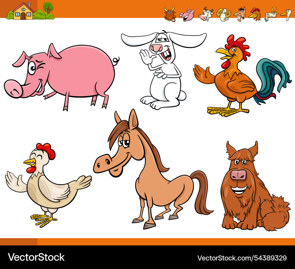 Cartoon farm animals comic characters set Vector Image