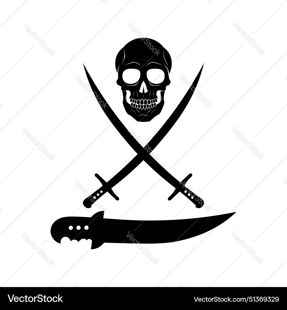 Skull two crossed swords and knife Royalty Free Vector Image