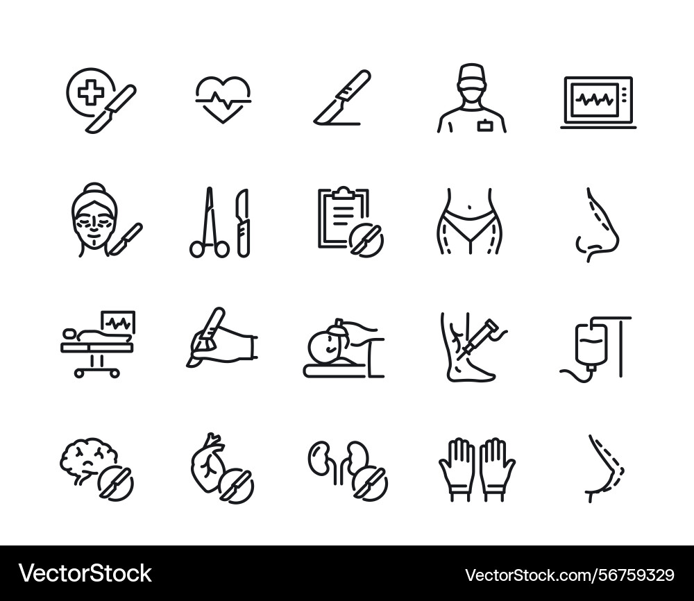 Surgery related line icons set simple symbols Vector Image