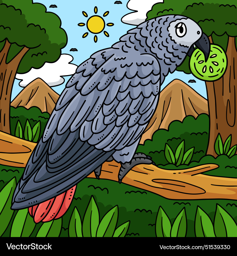 African grey parrot bird colored cartoon Vector Image