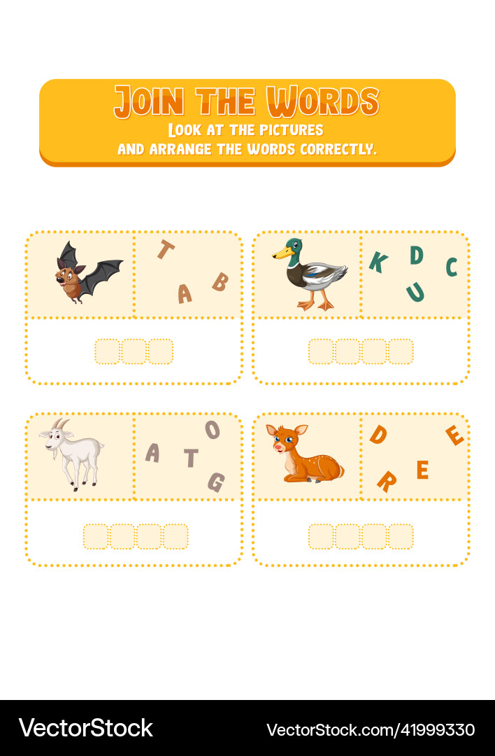 Arrange the letters in order with pictures Vector Image