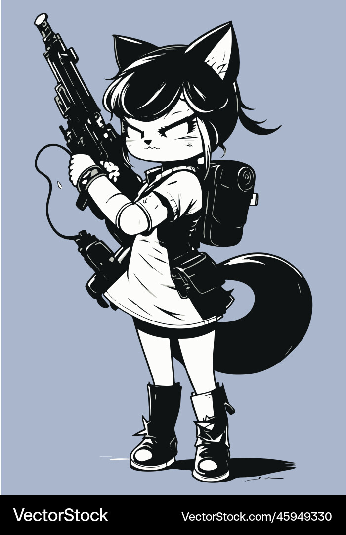 Cute anime girl kitten with gun Royalty Free Vector Image