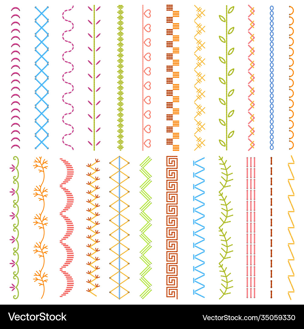 Detailed Sewing Stitches Embroidery Royalty Free Vector
