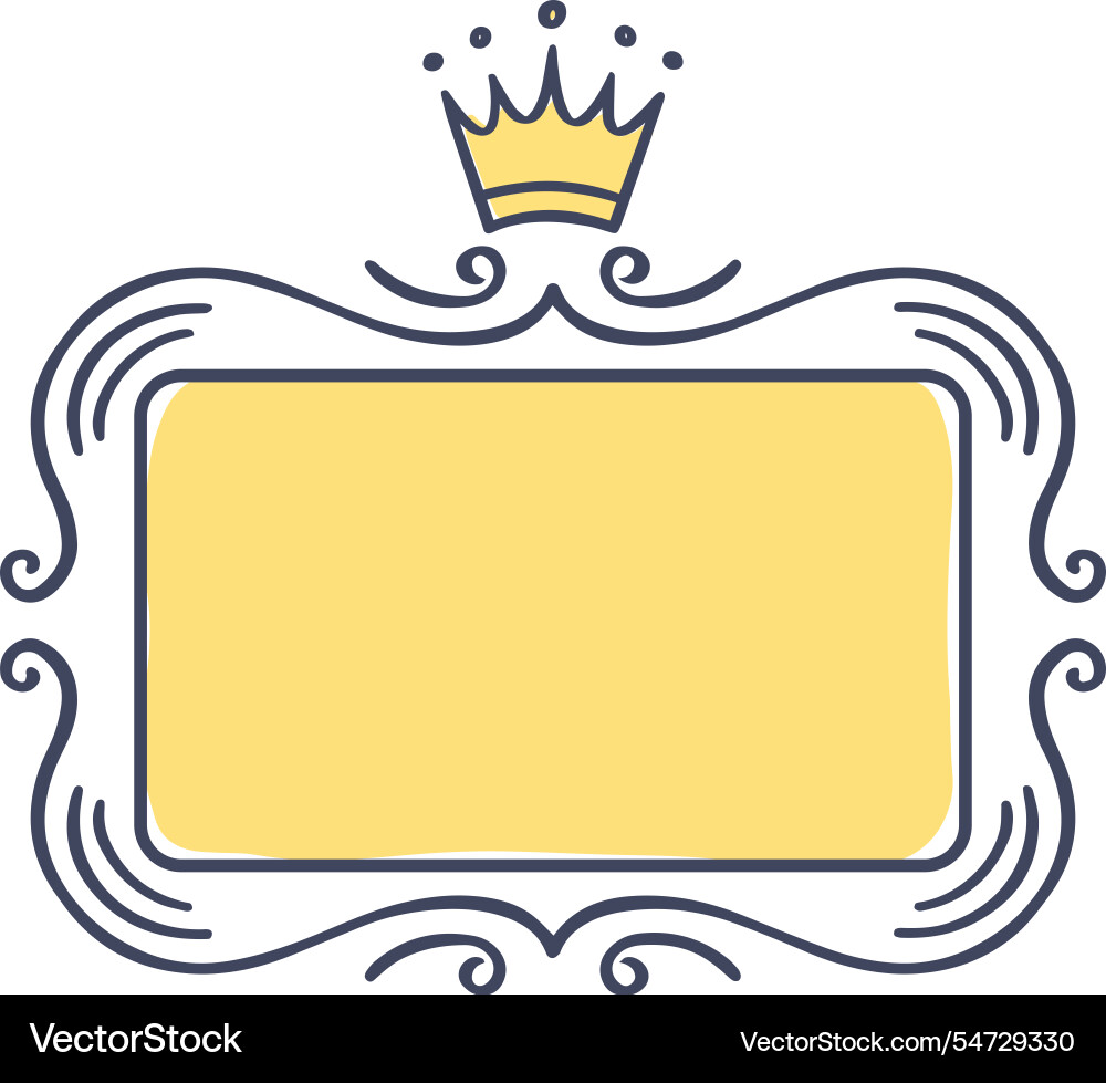 Hand drawn frame featuring a crown swirls and a Vector Image