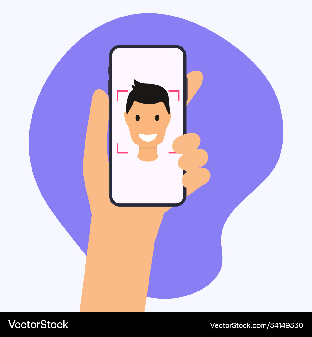 Hand holding mobile smart phone with face Vector Image