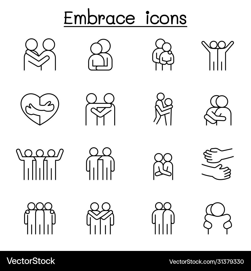 Hug icon set in thin line style Royalty Free Vector Image