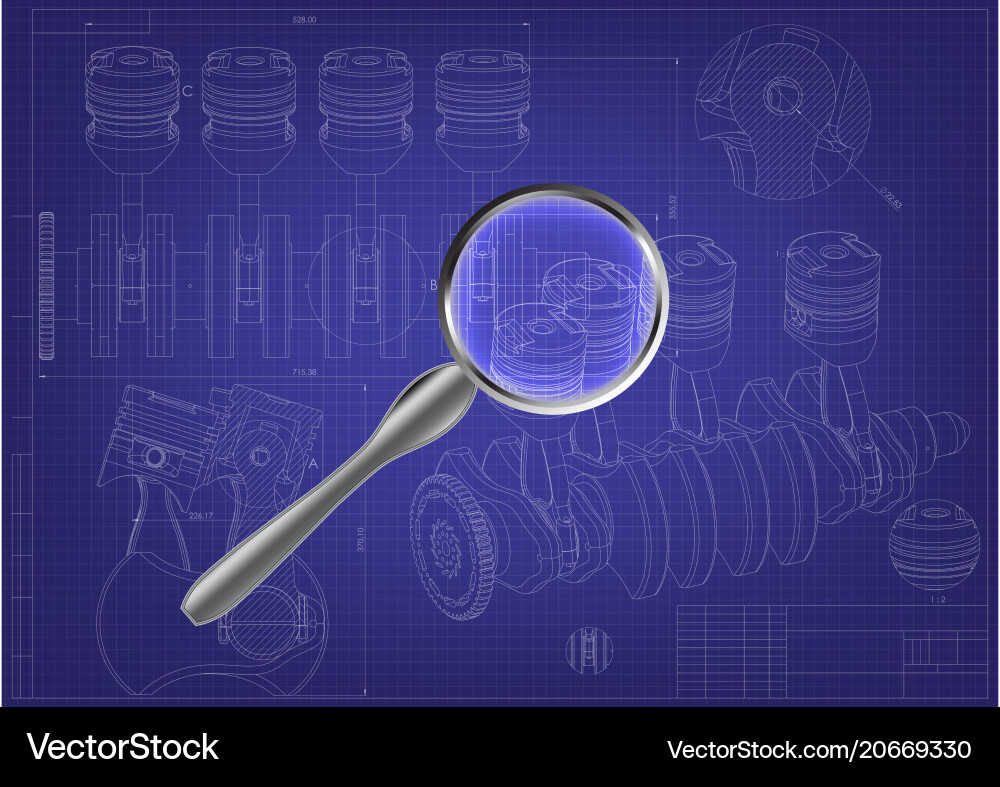 Machine building drawing engine car on a blue Vector Image