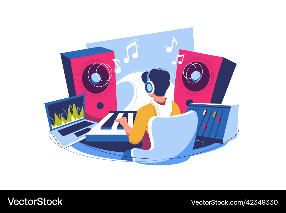 Music composer recording at workplace Royalty Free Vector