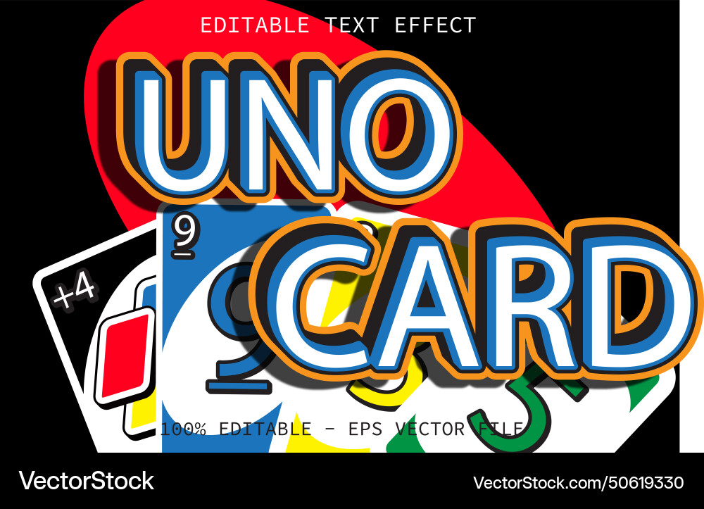 Uno card editable text effect cartoon style Vector Image