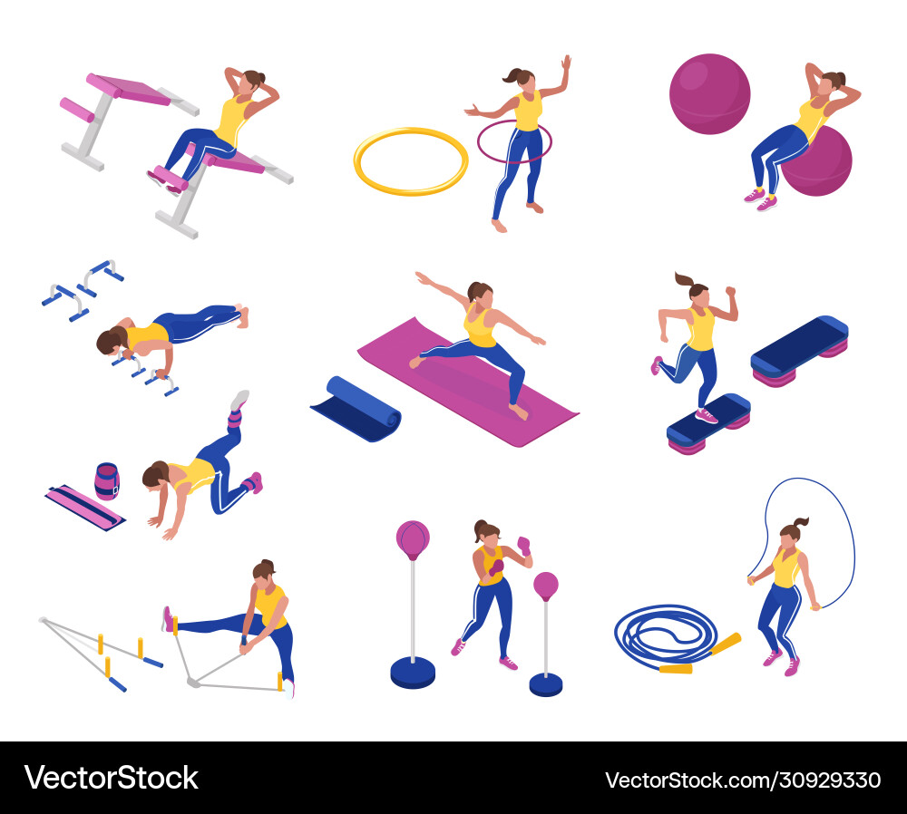 Woman at gym set Royalty Free Vector Image - VectorStock